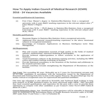 How to Apply Indian Council of Medical Research (ICMR) 2016 - 24 ...