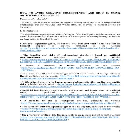 HOW TO AVOID NEGATIVE CONSEQUENCES AND RISKS IN USING ARTIFICIAL ...