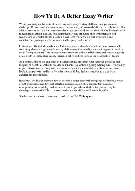 How To Be A Better Essay Writer Pdf