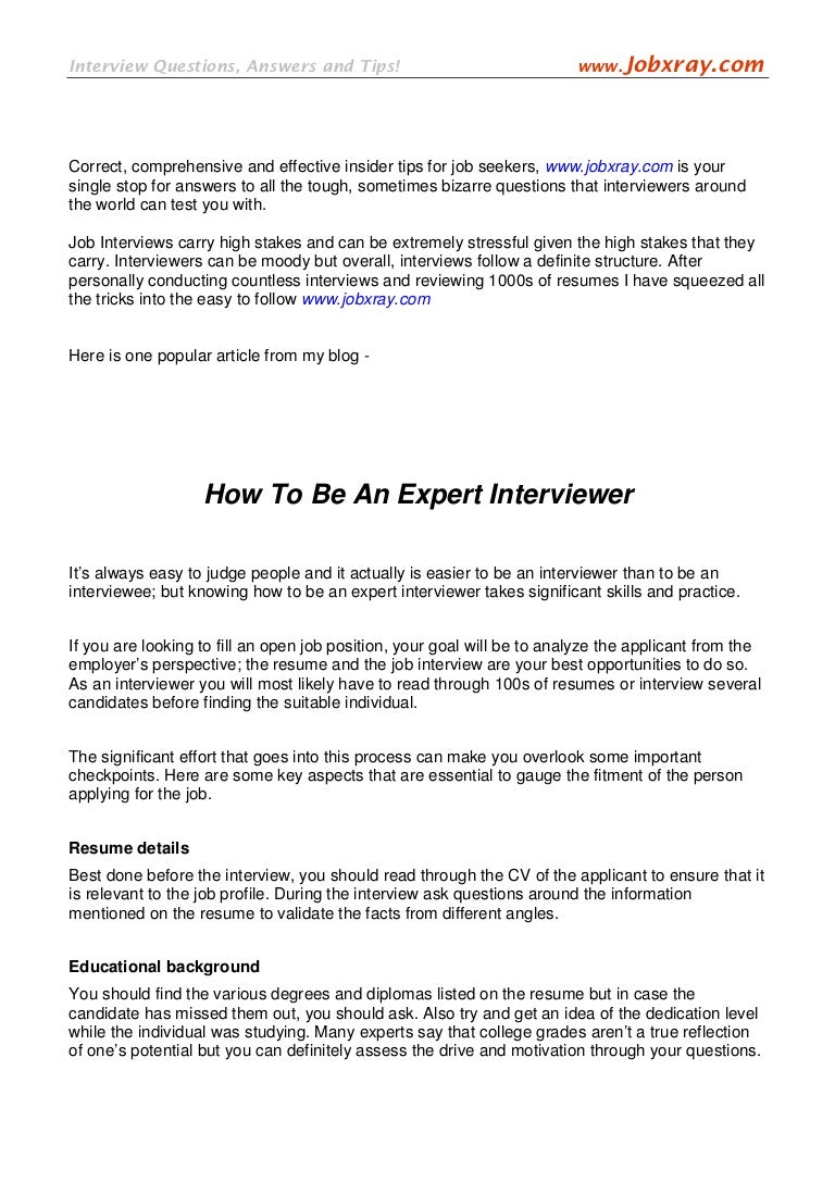 How To Be An Expert Interviewer (from www.jobxray.com)