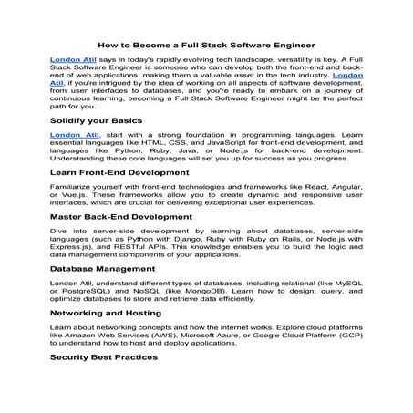 London Atil | The Guide to Thriving as a Full Stack Software Engineer | DOCX