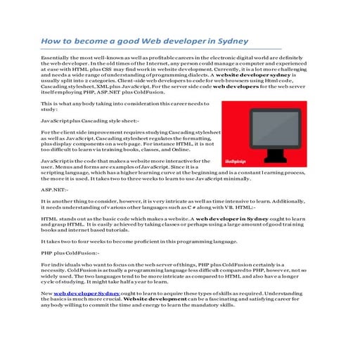 How To Become A Good Web Developer In Sydney Pdf