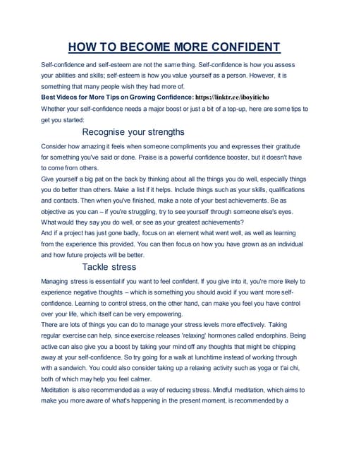 Building Self-esteem and Confidence | PPT