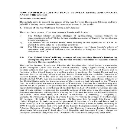 HOW TO BUILD A LASTING PEACE BETWEEN RUSSIA AND UKRAINE AND IN THE ...