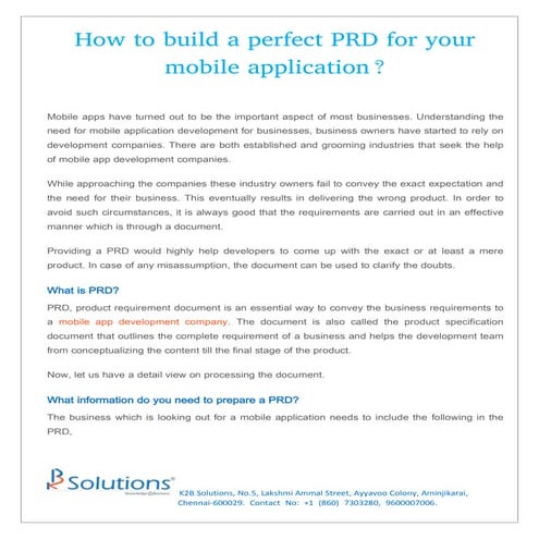 How to build a perfect prd for your mobile application | PDF