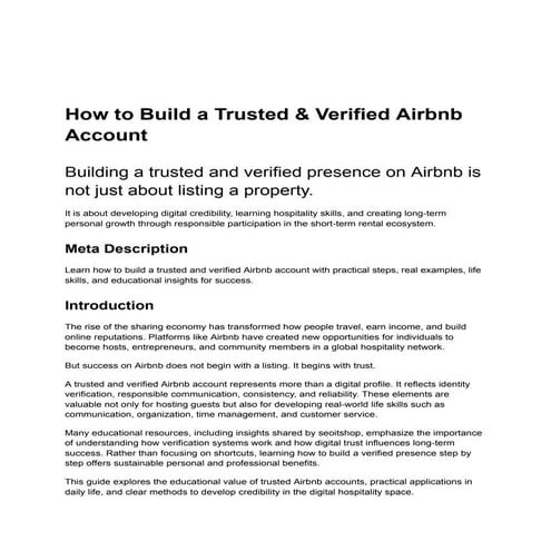 How to Build a Trusted & Verified Airbnb Account | PDF