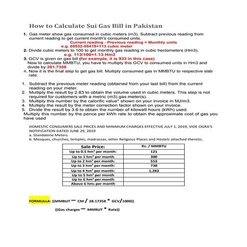 How to calculate sui gas bill in pakistan | PDF