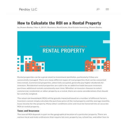 How to Calculate the ROI on a Rental Property | Shawn Boday | PDF