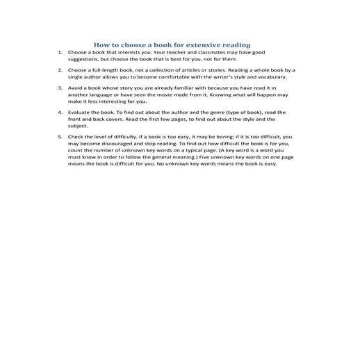 How to choose a book for extensive reading | DOC