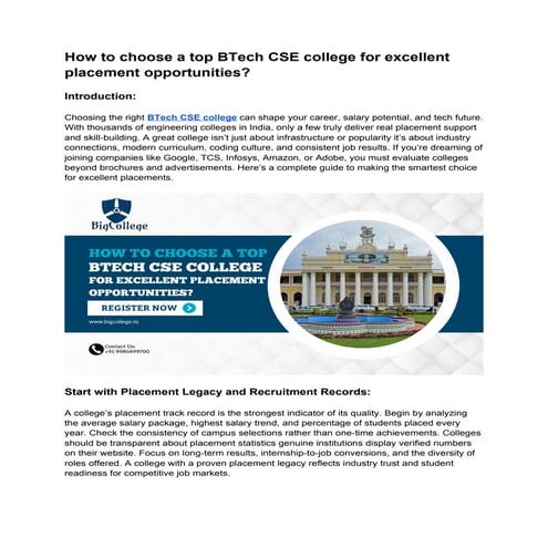How to choose a top BTech CSE college for excellent placement ...