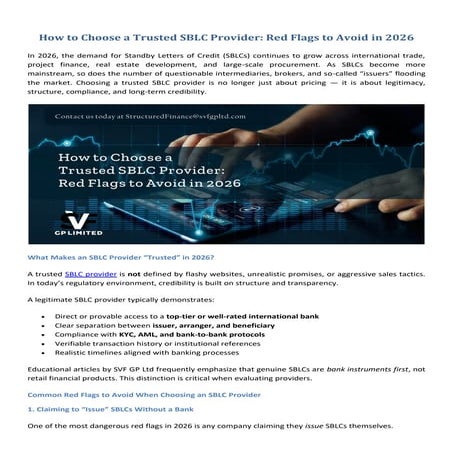How to Choose a Trusted SBLC Provider: Red Flags to Avoid in 2026 | PDF