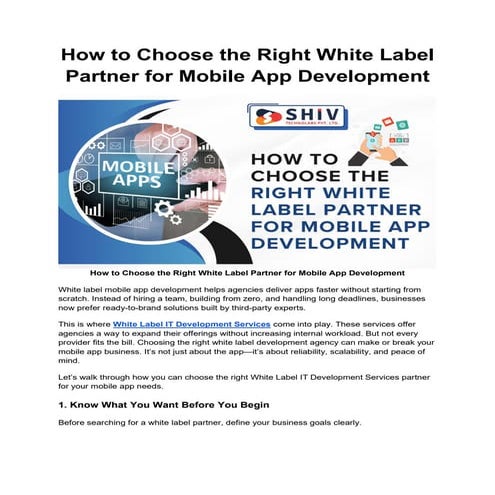 Choosing a White Label Partner for Mobile Apps | PDF