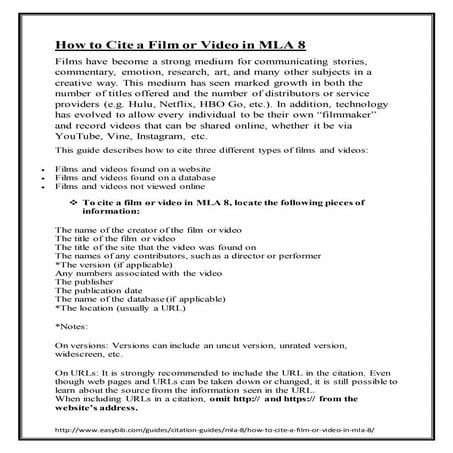 How to cite a film or video in mla 8 | PDF
