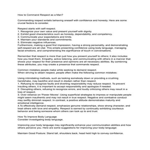 How to command respect as a man, in relationships or how you deals with ...