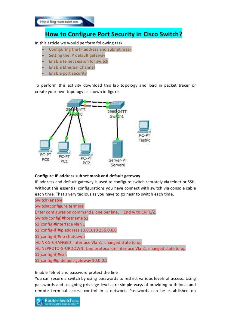 How to configure port security in cisco switch