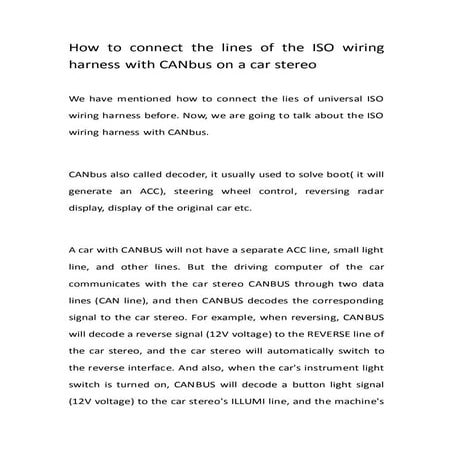 How to connect the lines of the iso wiring harness | PDF