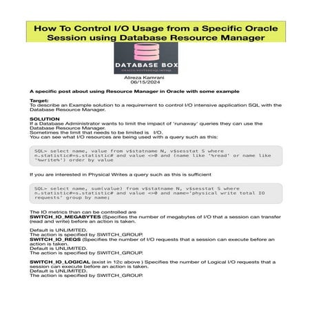 How To Control IO Usage using Resource Manager | PDF