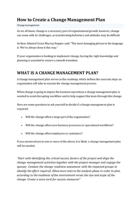 Change Management Framework presentation | PPT