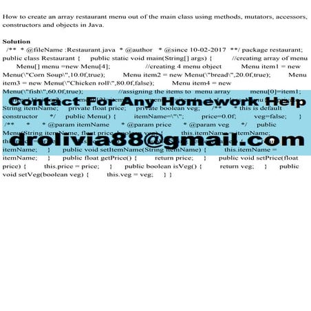 How to create an array restaurant menu out of the main class using m.pdf