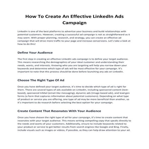 How To Create An Effective Linkedin Ads Campaign Docx