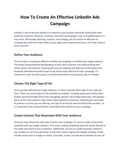 How To Create An Effective Linkedin Ads Campaign Docx