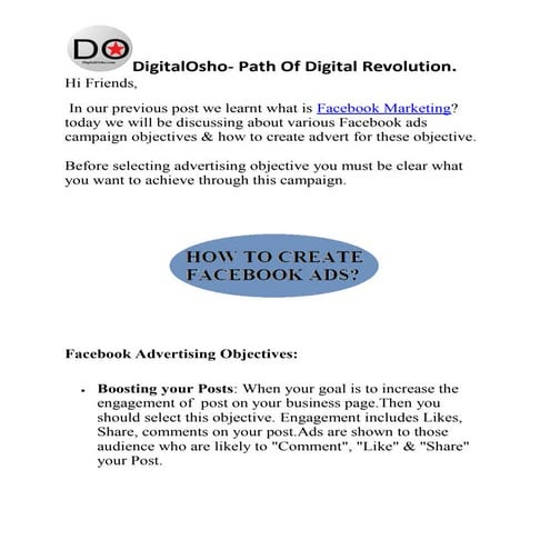 How to create facebook ads by www.digitalosho.com