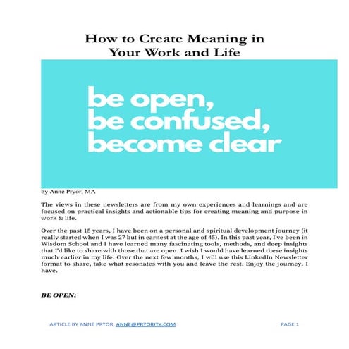 How to Create Meaning in Life and Work by Anne Pryor for the Shift ...