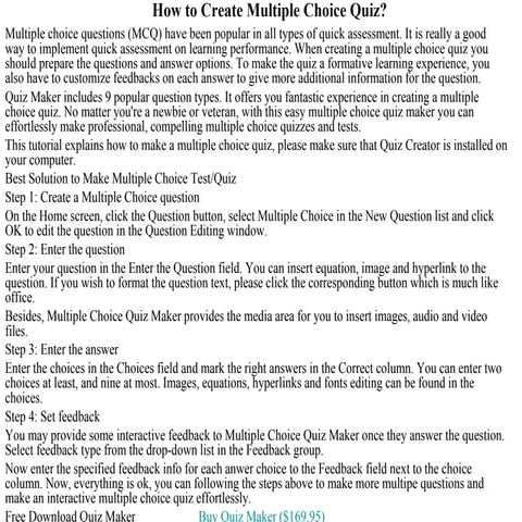 How to create multiple choice quiz