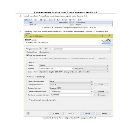 How to create new project tms 6713 dsp on ccs v5 | PDF