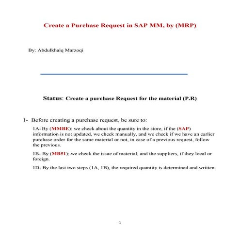 How to use (MRP) in SAP mm | PDF