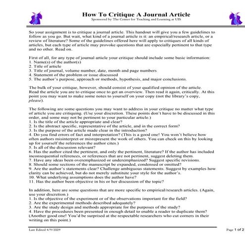 Article critique | PPTX