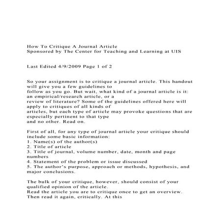 How To Critique A Journal Article Sponsored by The Center .docx
