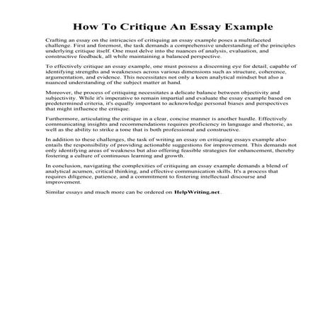 How To Critique An Essay Example. 003 Critique Essay Example Of ...