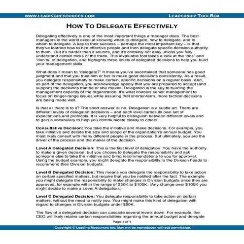 How to Delegate Effectively | PDF | Executive Leadership & Management | Business