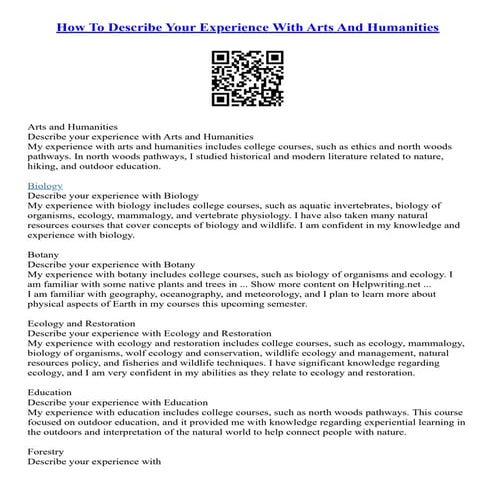 How To Describe Your Experience With Arts And Humanities | PDF