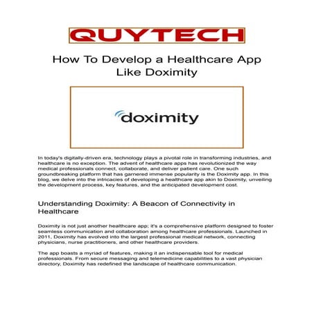 How To Develop a Healthcare App Like Doximity | PDF