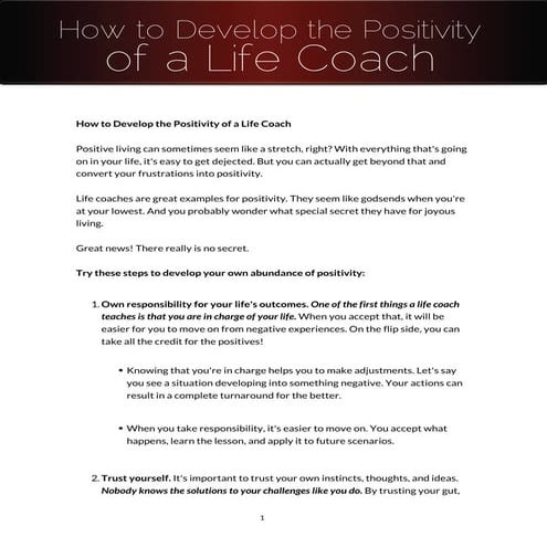 Be as positive as a life coach! | PDF | Healthy Living