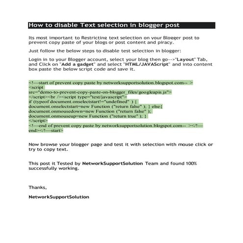 How to disable text selection in blogger post | DOCX | Web Design and ...