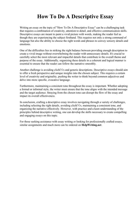 Descriptive Essay Topics List. Discovery Community College | PDF