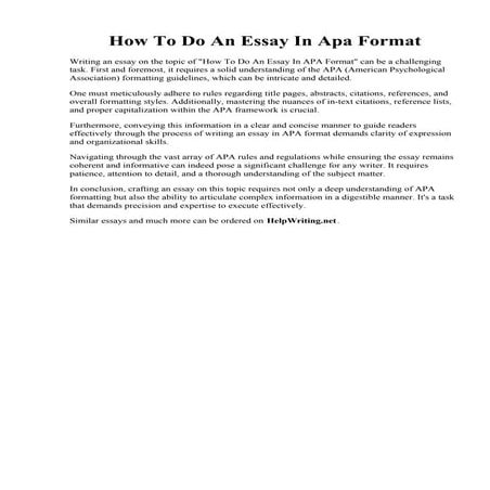 How To Do An Essay In Apa Format | PDF