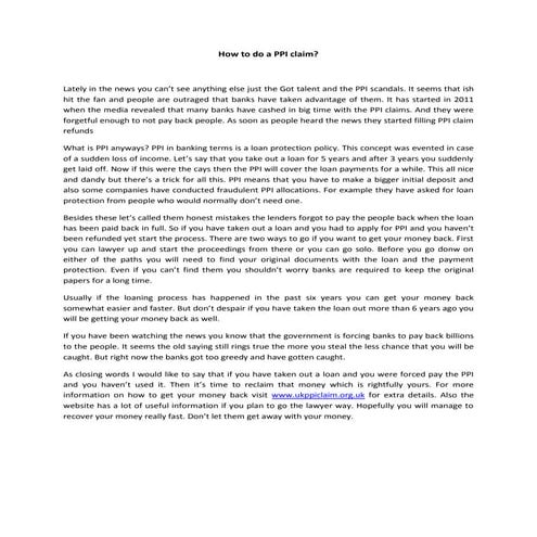 How To Do A PPI Claim | PDF