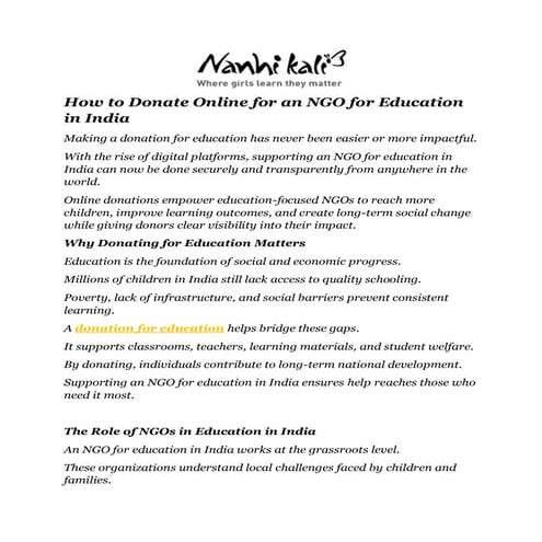 Changing Lives Through Education: Best NGO for Education in India. | PPTX