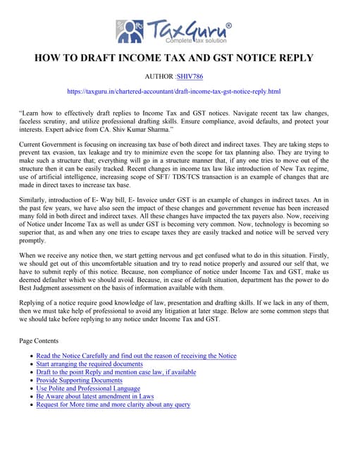 How to Submit Reply of GST ASMT-10 Notice _ Sample GST Notice Reply ...