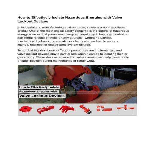 How to Effectively Isolate Hazardous Energies with Valve Lockout ...