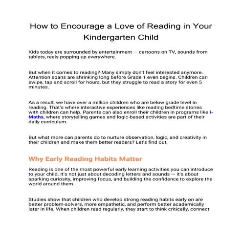 Reading in Kindergarten | PPT