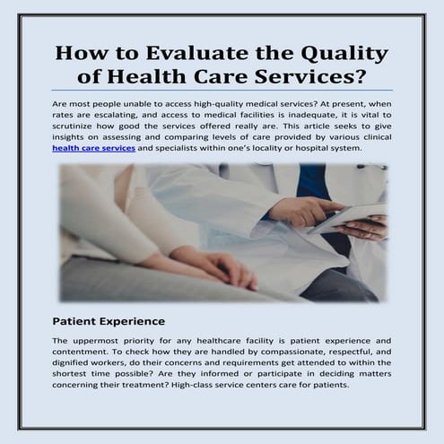 How to Evaluate the Quality of Health Care Services? | PDF