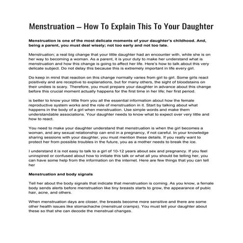 How to explain menstruation to your daughter | PDF