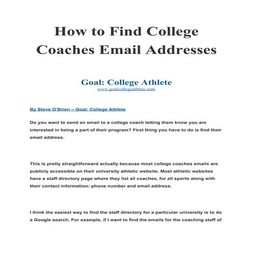 How to Find College Coaches Email Addresses | PDF | Sports