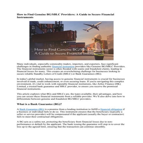 How to Find Genuine BG,SBLC Providers A Guide to Secure Financial ...