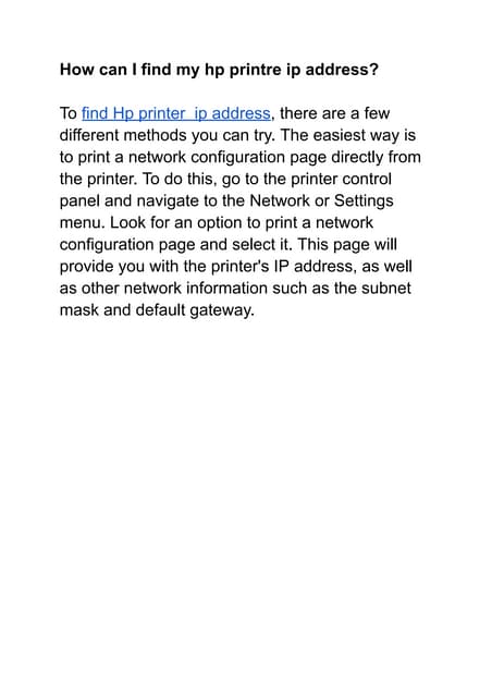 How To Find My Hp Printers Ip Addresspdf Computer Networking Computing